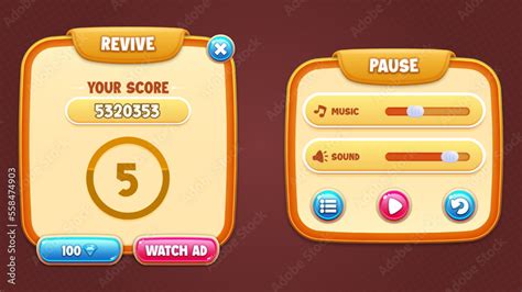 Game Ui Vector Set Revive And Pause Popups And Buttons With Editable Text Effects For Building