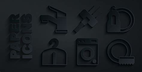 세트 세탁기 식기 세척 액체 병 행거 옷장 설거지 진공 청소기 및 물 수돗물 아이콘 벡터 3차원 형태에 대한 스톡 벡터 아트 및