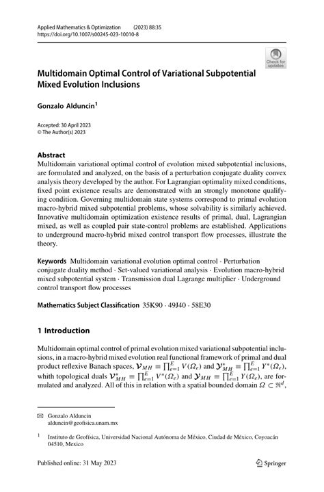 Pdf Multidomain Optimal Control Of Variational Subpotential Mixed Evolution Inclusions