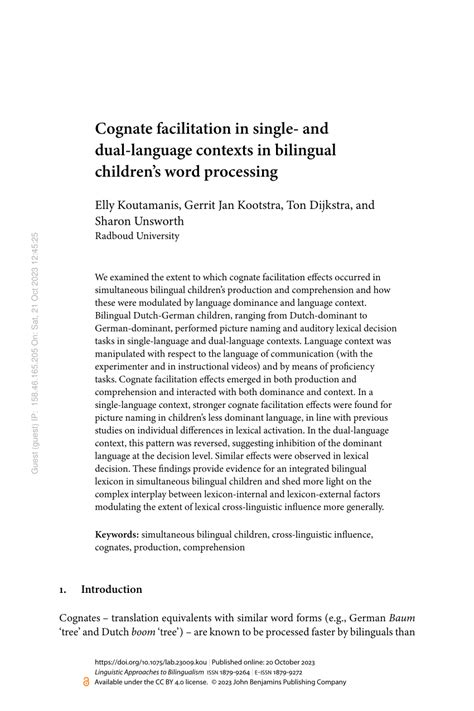 Pdf Cognate Facilitation In Single And Dual Language Contexts In