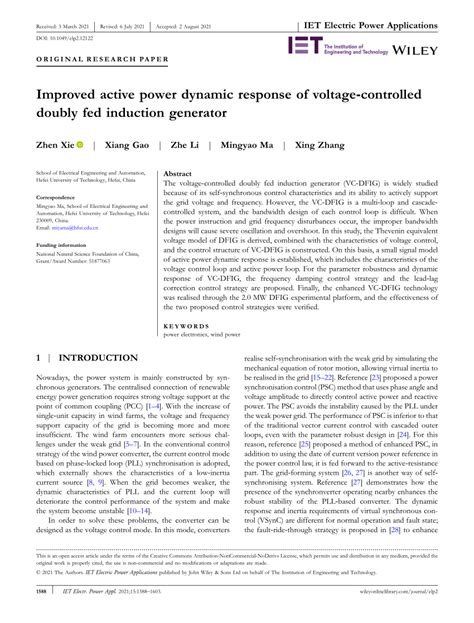Pdf Improved Active Power Dynamic Response Of Voltage‐controlled