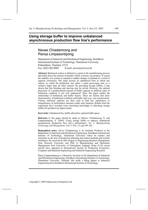 Pdf Using Storage Buffer To Improve Unbalanced Asynchronous Production Flow Lines Performance