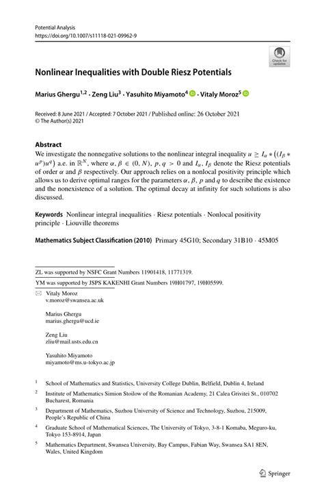 Pdf Nonlinear Inequalities With Double Riesz Potentials