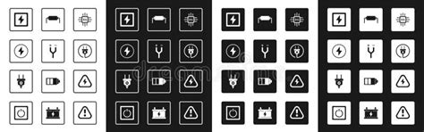 Set Processor With Microcircuits Cpu Electric Cable Lightning Bolt Plug Resistor Electricity