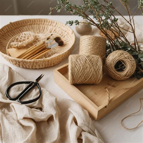 Craft Tools On Aesthetic Table Premium Ai Generated Image