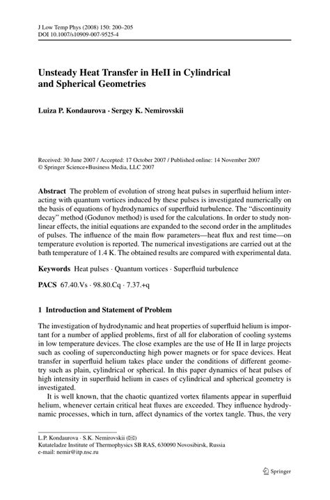 Pdf Unsteady Heat Transfer In Heii In Cylindrical And Spherical Geometries