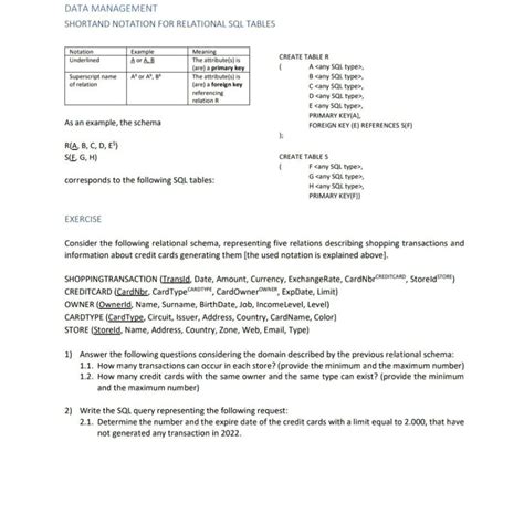 Solved Data Management Shortand Notation For Relational Sql