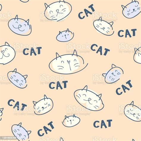 손으로 그린 새끼 고양이 얼굴과 텍스트 Cat의 매끄러운 패턴 티셔츠 직물 및 인쇄에 적합합니다 장식과 디자인을위한 낙서 벡터 일러스트레이션 Theatrical