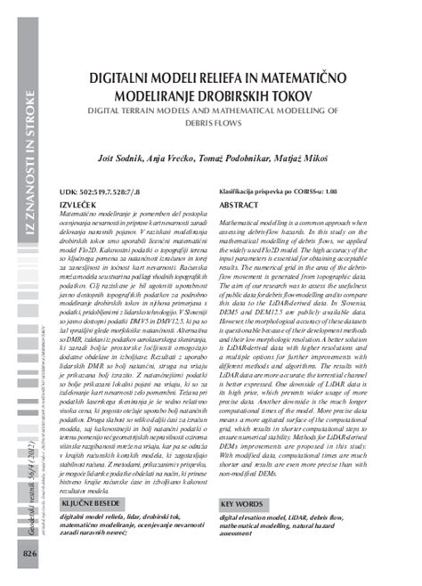 Pdf Digital Terrain Models And Mathematical Modelling Of Debris Flows