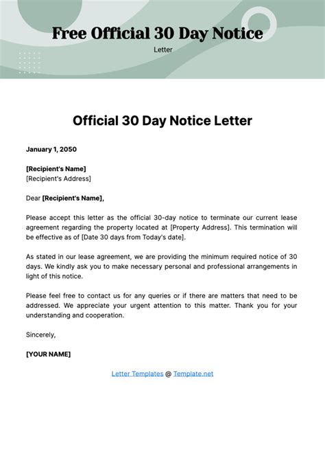 Free Official 30 Day Notice Letter Template To Edit Online