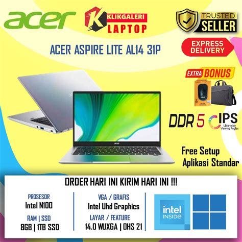 Jual Laptop Acer Aspire Lite AL14 31P Intel N100 DDR5 16gb 512GB SSD WUXGA IPS Win11 OHS