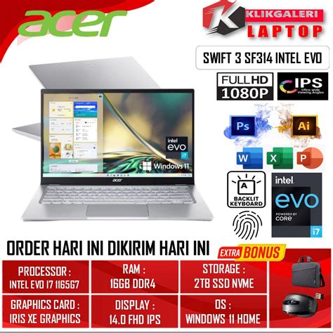 Jual Laptop Acer Swift Terbaru Sf Intel Evo I G Ram Gb Ddr Tb Ssd Nvme Fhd Ips