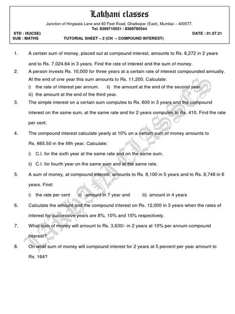 01 07 21 ix icse maths tutorial sheet day 2 ch compound interest