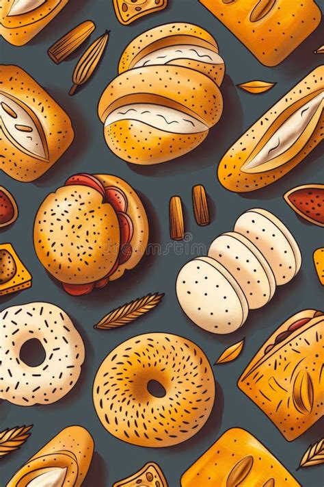 Assorted Bread Varieties On Blue Background Stock Illustration Illustration Of Carb