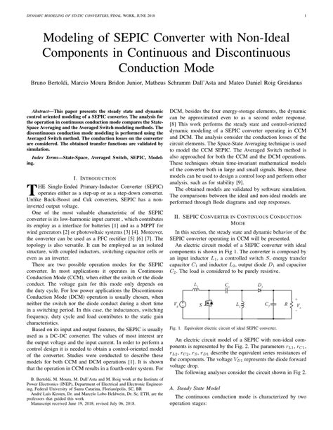 Pdf Modeling Of Sepic Converter With Non Ideal Components In Continuous And Discontinuous