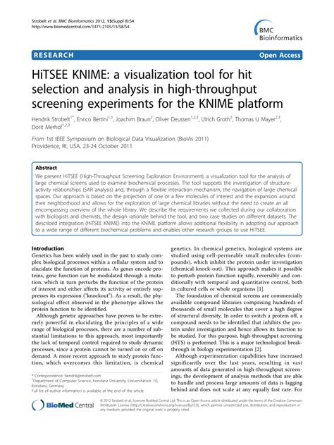 Pdf Hitsee Knime A Visualization Tool For Hit Selection And Analysis In High Throughput