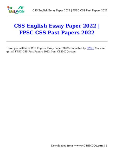 Css English Essay Paper 2022 Fpsc Css Past Papers 2022 Pdf