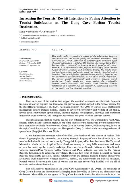Pdf Increasing The Tourists Revisit Intention By Paying Attention To Tourist Satisfaction At