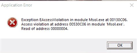 access violation at address 007f0148 and exception eaccessviolation in module msol exe at
