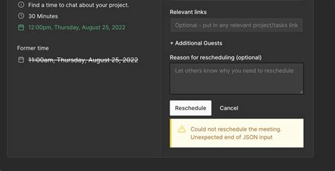 reschedule unexpected error · issue 3928 · calcom · github