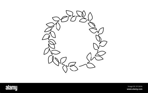 Single Continuous Line Flower Circle Frame Hand Drawn Round Line