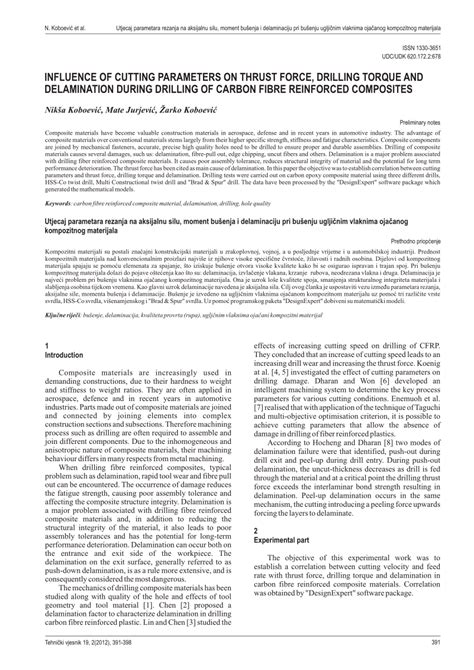 Pdf Influence Of Cutting Parameters On Thrust Force Drilling Torque And Delamination During