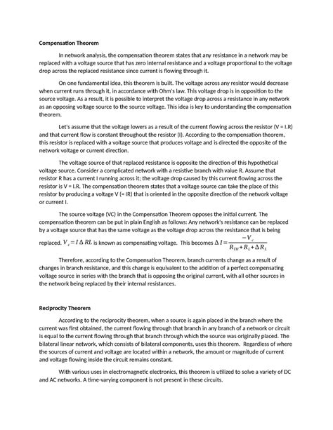 Independent And Dependent Sources Compensation Theorem In Network