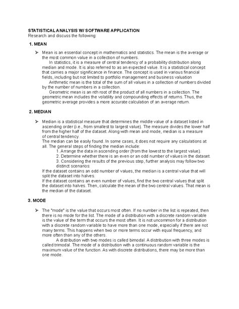Statistical Analysis W Software Application STATISTICAL ANALYSIS W SOFTWARE APPLICATION