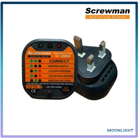 Screwman British Standard 3pin 13amp Elcb Rcd Socket Tester Elcb Tester Trips Test Phase