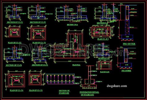 142 Cad Drawing Of Foundation Reinforced Concrete Sections Details For