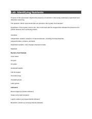 Lab Identifying Nutrients Docx Lab Identifying Nutrients Purpose Of This Experiment