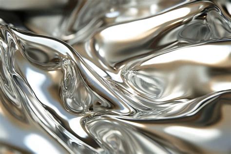 Abstract Liquid Metal Texture with Smooth Flowing Waves and Reflective Surface in High ...