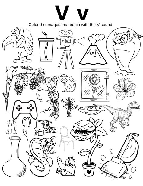 Letter V Image Finder Coloring Worksheet
