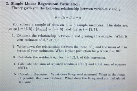 solved 2 simple linear regression estimation theory gives