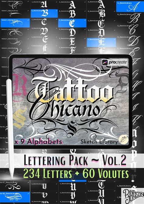 9 Alphabets 234 Chicano Gothic Letters Brushes For Procreate Font
