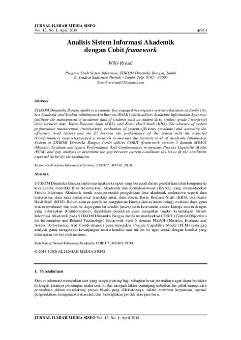 Pdf Analisis Sistem Informasi Akademik Dengan Cobit Framework