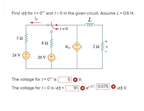 solved find v t for t 0−and t 0 in the given circuit