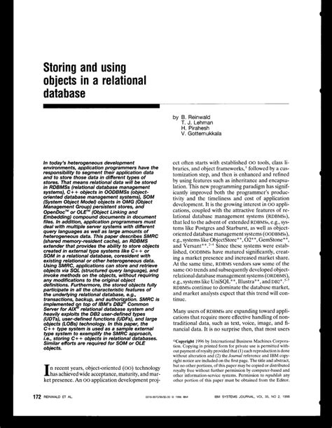 Pdf Storing And Using Objects In A Relational Database
