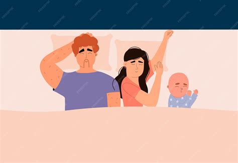 A Família Está Dormindo Papai Mãe E Bebê Estão Descansando à Noite