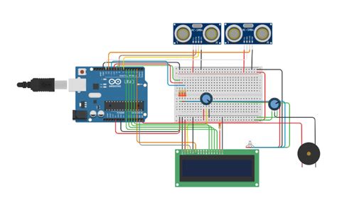 circuit design sensor de proximidade fila tinkercad