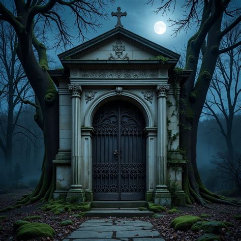 Free Moonlit Gothic Crypt Image Gothic Mausoleum Moonlight