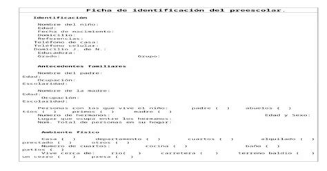 Web Viewficha De Identificación Del Preescolar Identificación Nombre