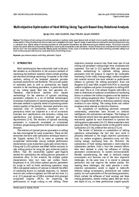 pdf multi objective optimization of hard milling using taguchi based