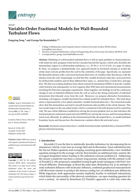 Pdf Variable Order Fractional Models For Wall Bounded Turbulent Flows