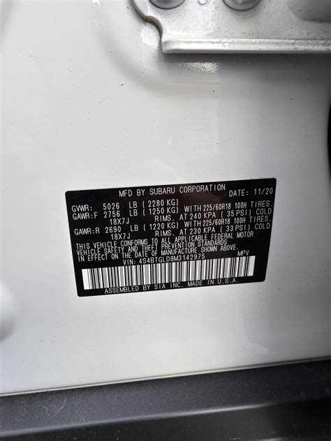 Numéro Vin Subaru Outback Forums