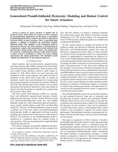 Pdf Generalized Prandtl Ishlinskii Hysteresis Modeling And Robust Control For Smart Actuators