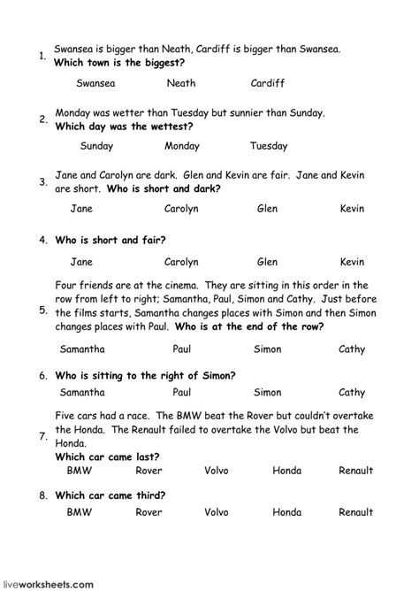 Logic Problems Interactive Worksheet Logic Problems Logic And