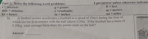 Solved Part 2 Solve The Following Word Problems 4