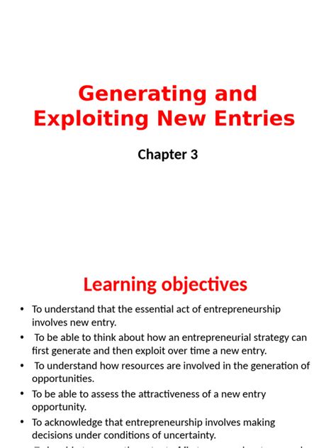 Lecture 03 Generating And Exploiting New Entries Pdf Entrepreneurship Franchising