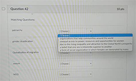 matching questions patriarchy gender